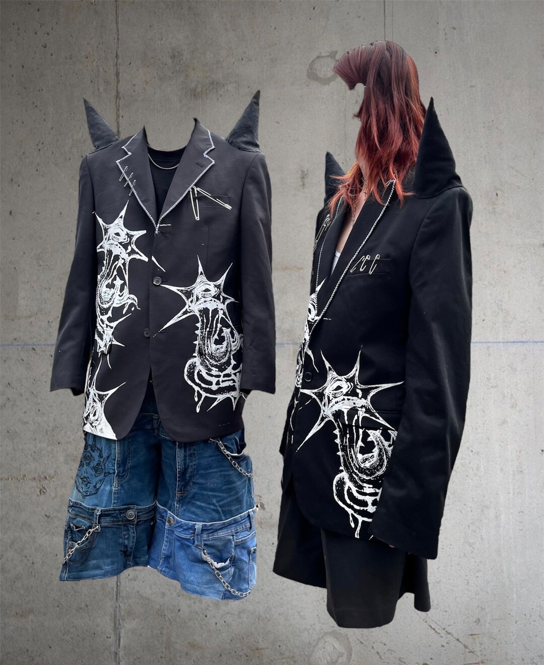 Punky Blazer With Spikes and Creepy Art Print - Etsy