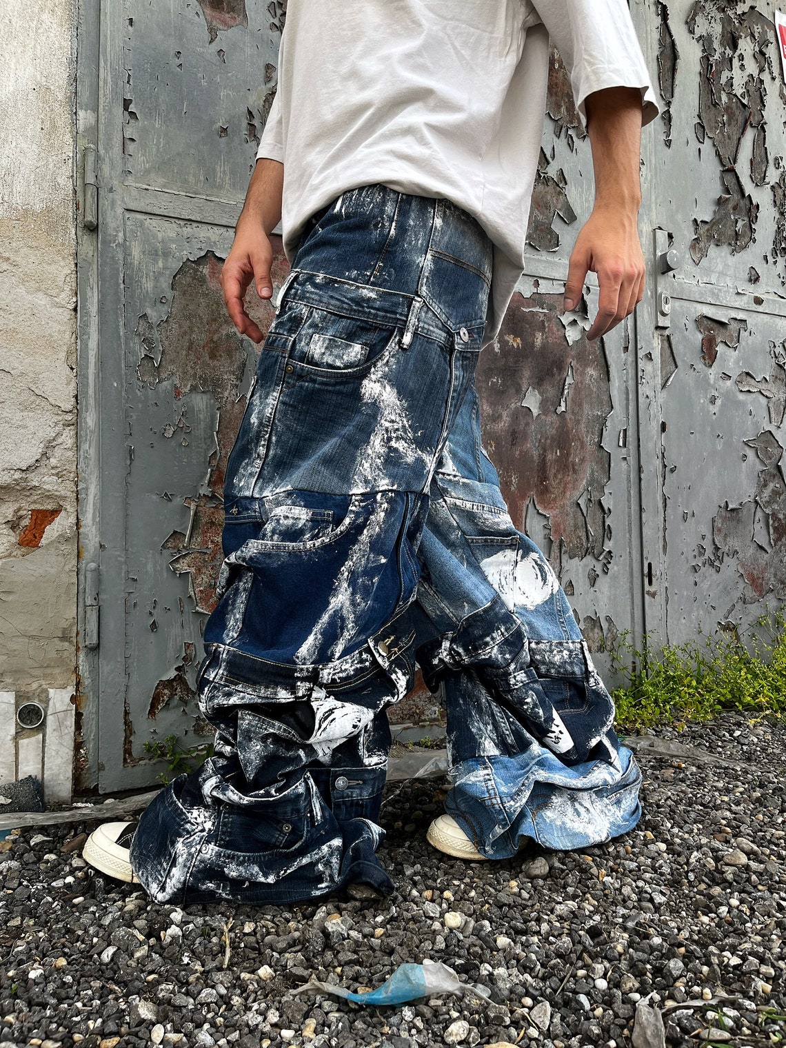 Custom Baggy Denim Jeans/upcycled Denim Trousers/eye Print/draped ...