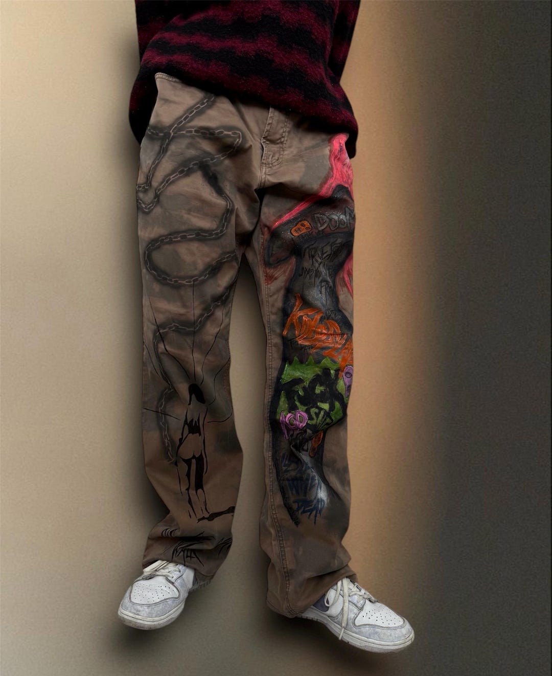 Skull Punk” Bleached Hand Painted Trousers - Etsy