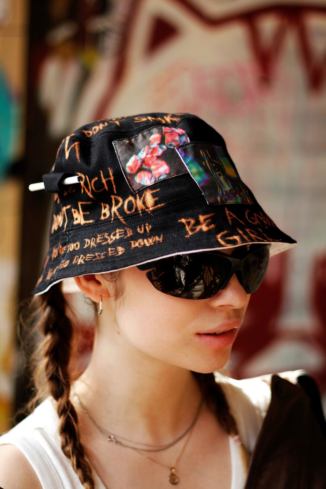 Double-sided/reversible Bucked Hat With Hand Painted/bleached Elements ...