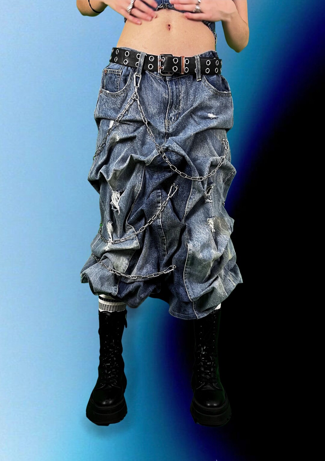 Repurposed Denim Skirt/old Denim/sustainable Garment/punky Style/draped ...