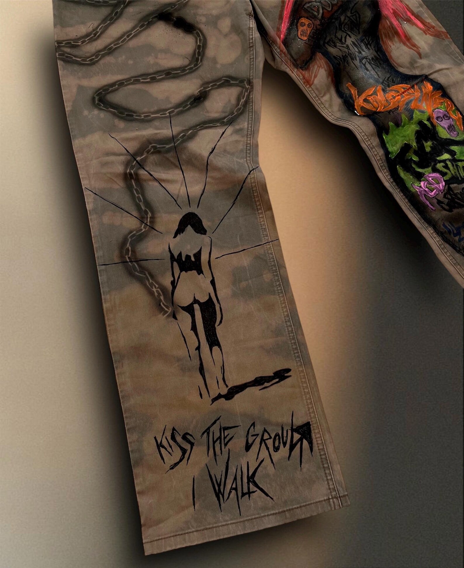 Skull Punk” Bleached Hand Painted Trousers - Etsy