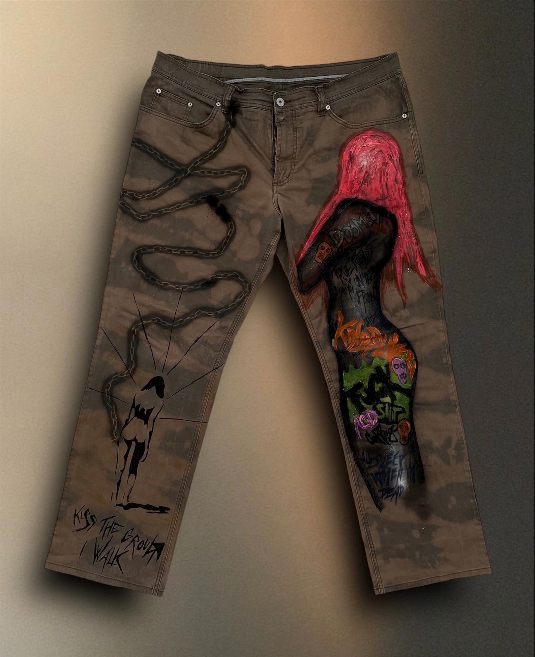Skull Punk” Bleached Hand Painted Trousers - Etsy