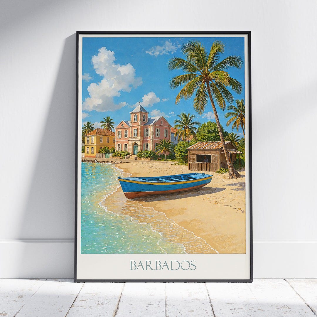 Barbados Travel Poster | Caribbean Beach Paradise Art Print | Tropical ...