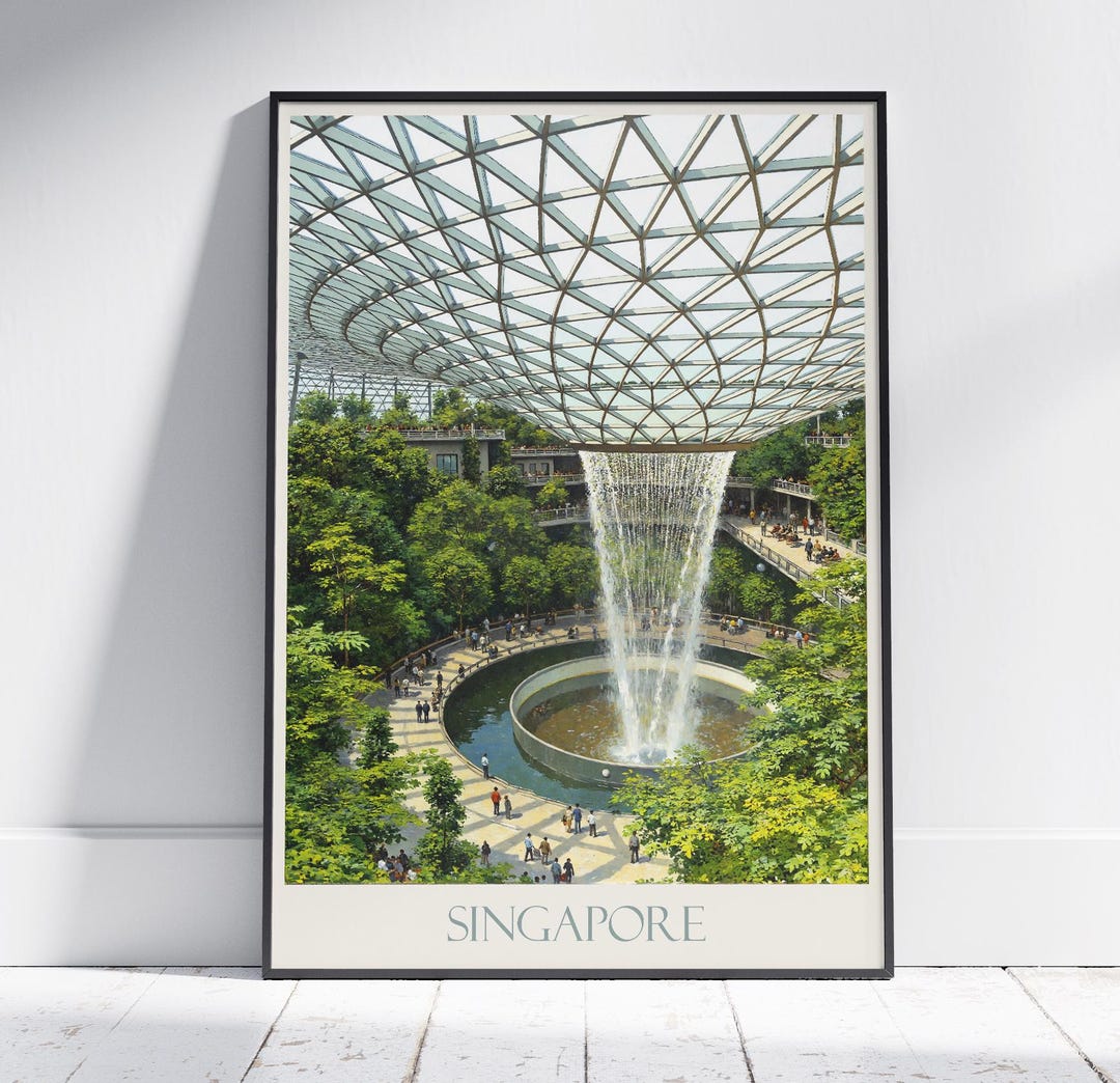 Singapore Changi Waterfall Print: Vintage Travel Poster - Etsy