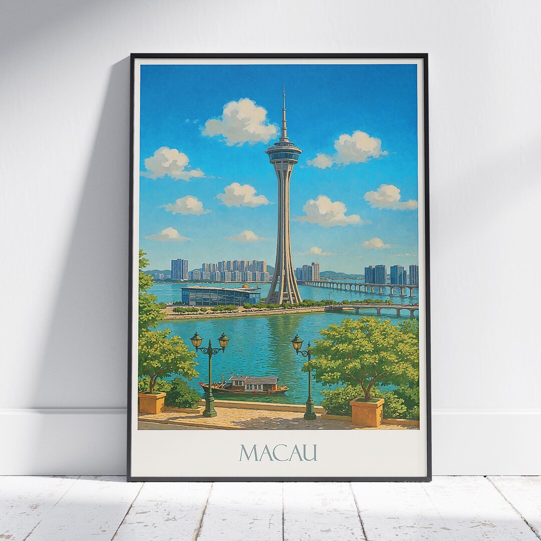 Macau Travel Poster: Painted Cityscape Art Print - Etsy