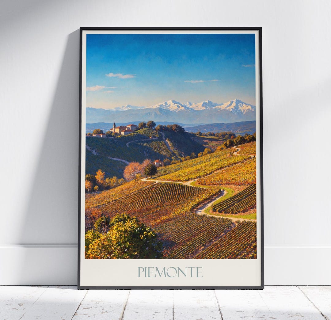 Piedmont Italy Travel Poster: Vineyard & Alps Art Print - Etsy