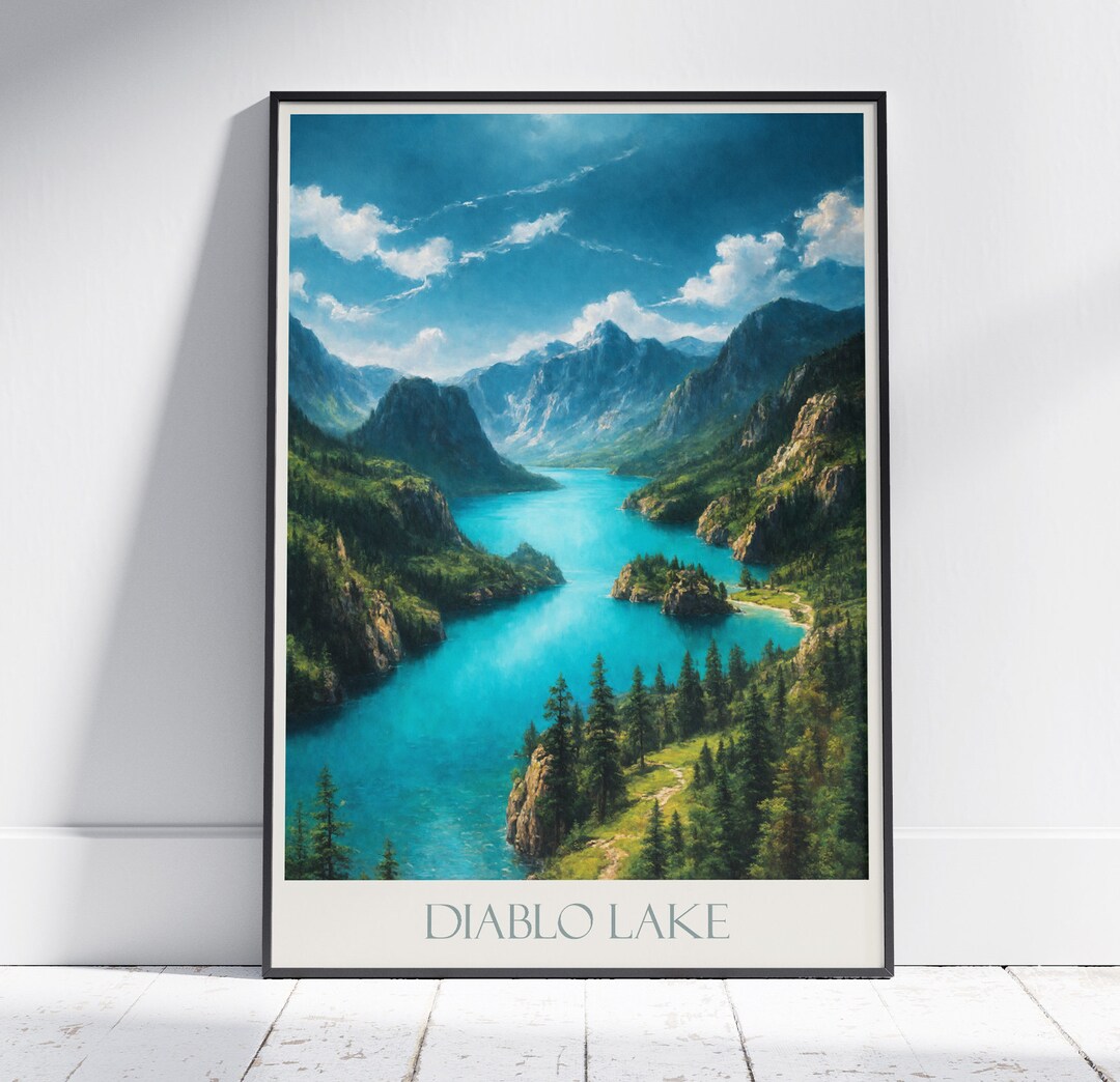 Diablo Lake Travel Print Washington Travel Poster Painted Wall Art ...
