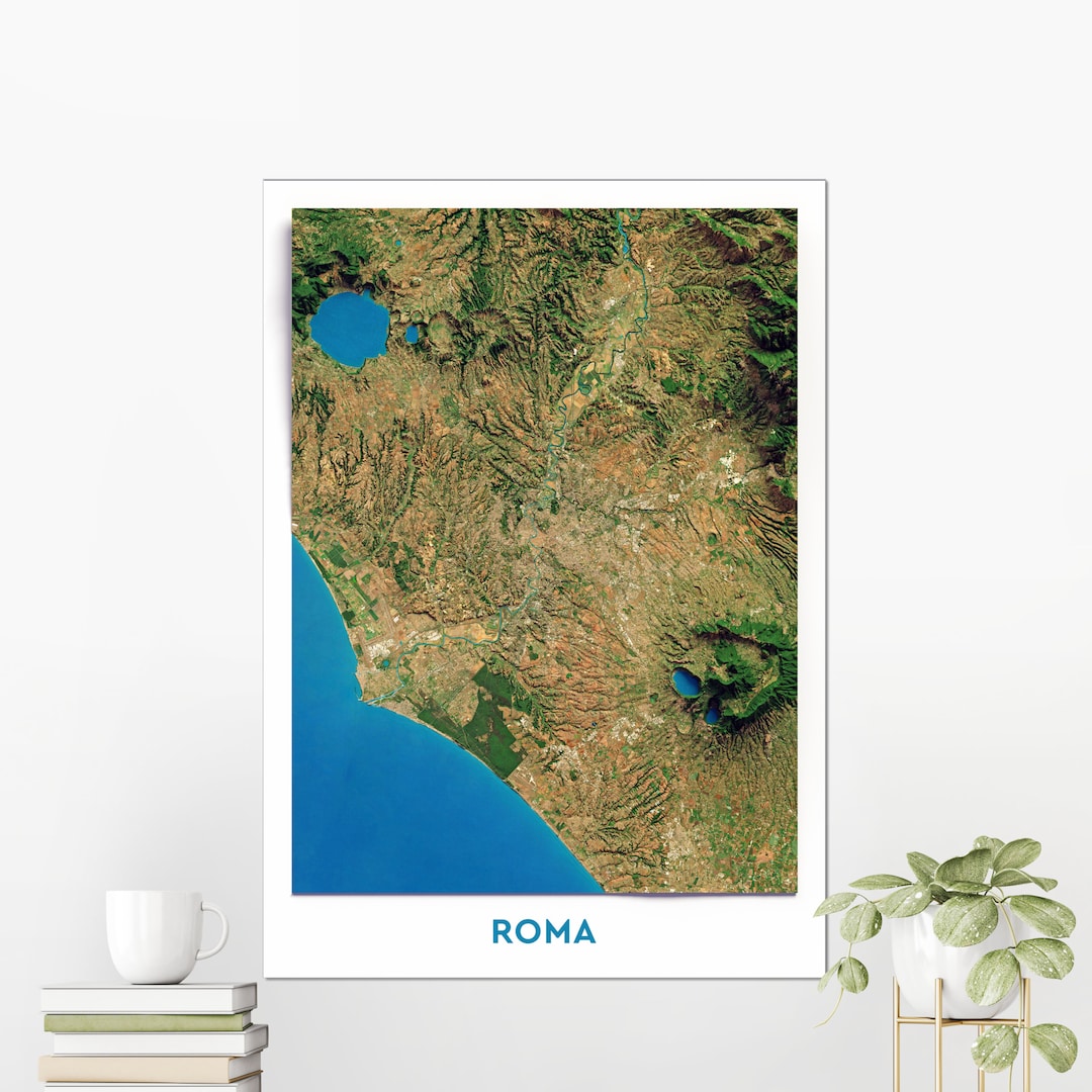 Rome, Italy Aerial Map Shaded Relief 2D Print Poster Modern Wall Art ...