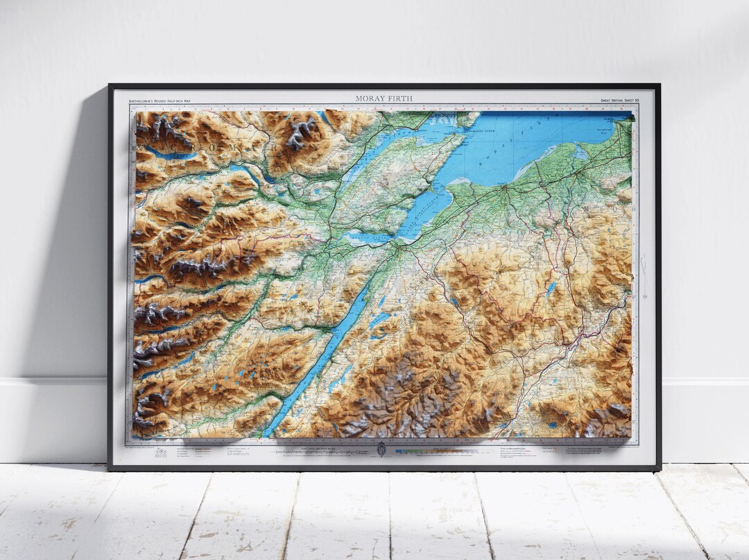 Moray Firth, Scotland ~ Flat 2D Shaded Relief Map Vintage Atlas Style ...