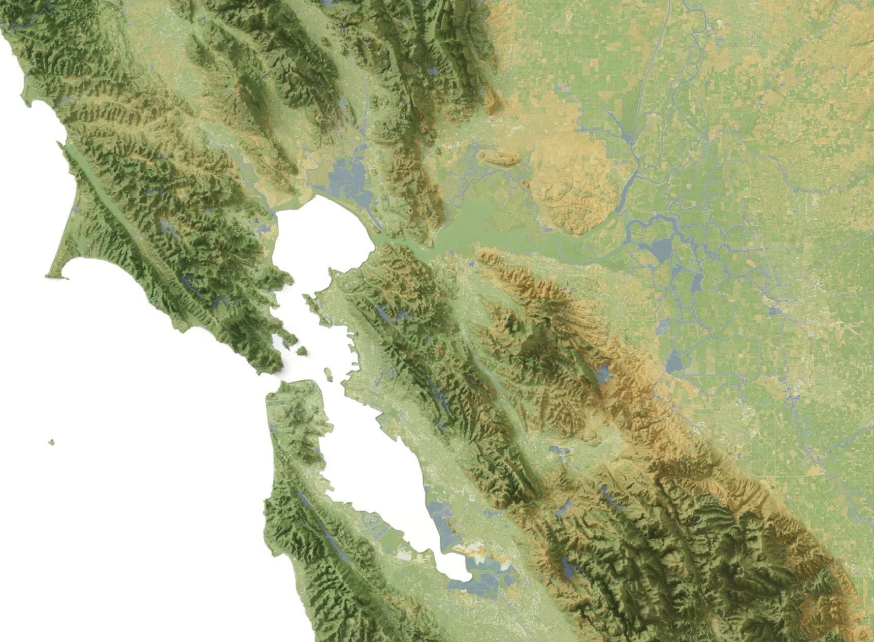 California Map ~ 2D Aerial Topographic Print ~ Shaded US State Poster ...