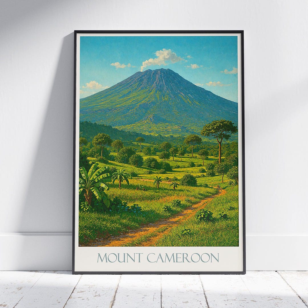 Mount Cameroon Travel Poster, Majestic African Volcano Art Print ...