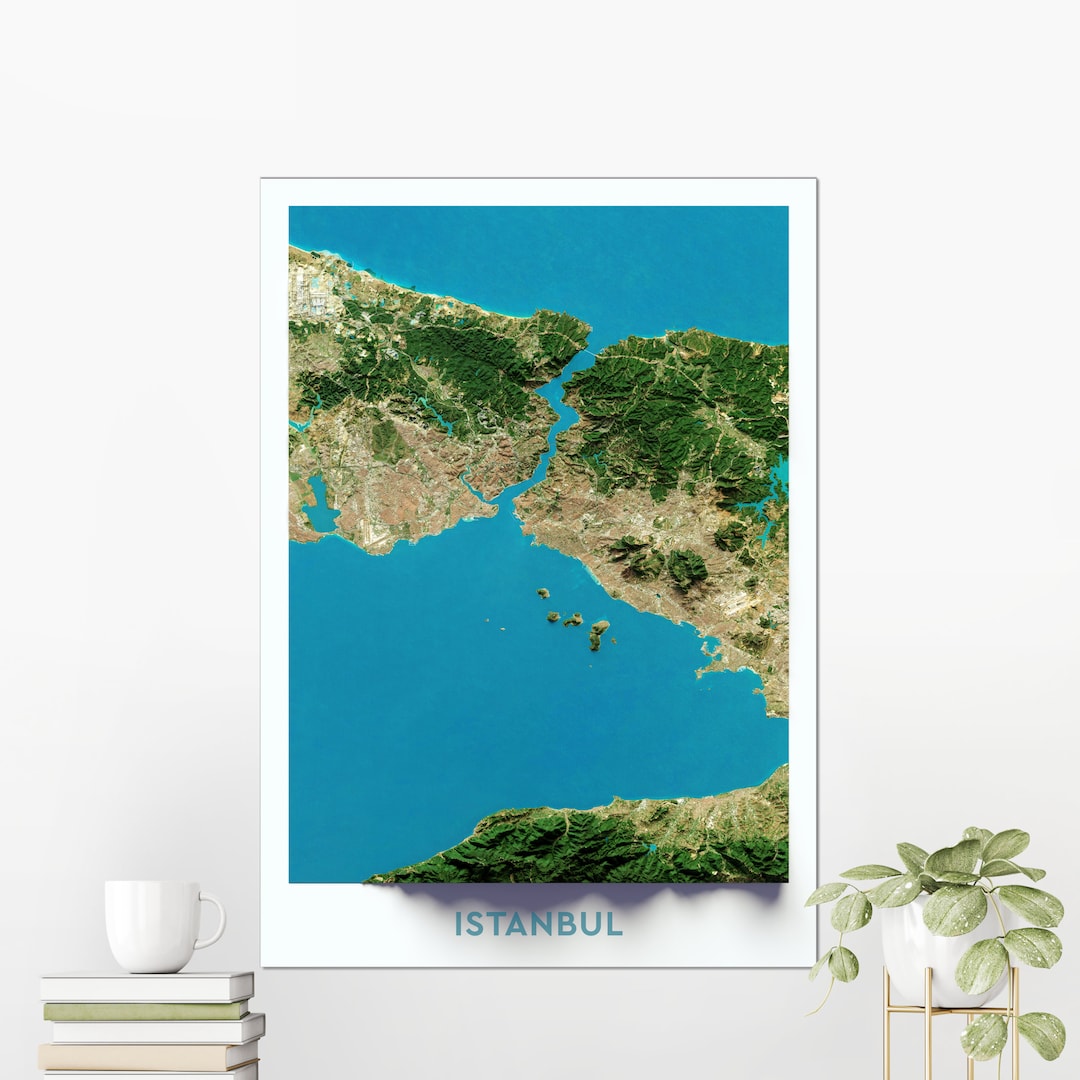 Istanbul, Turkey ~ 2D Aerial Imagery Shaded City Relief Map Print ...