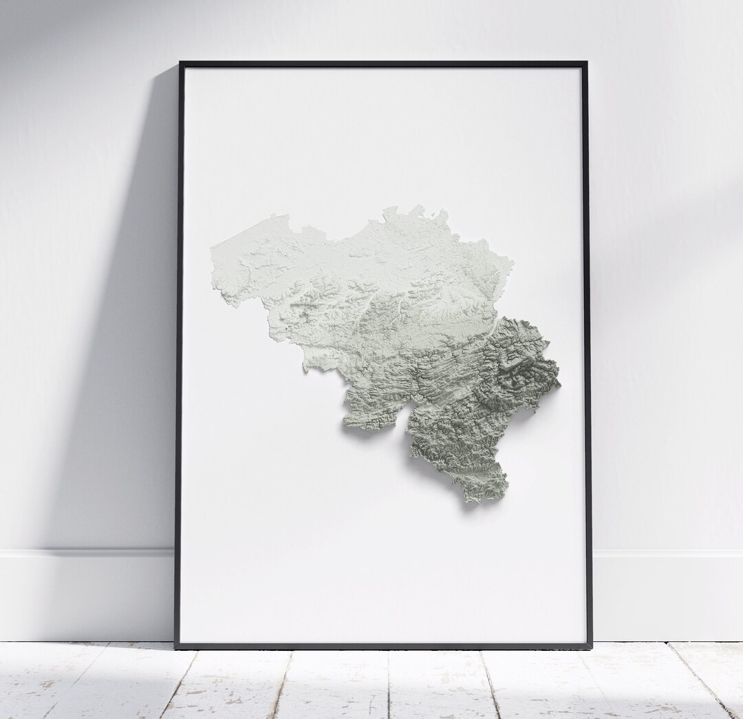 Mapa de Bélgica Impresión topográfica minimalista 2D plana Cartel en ...