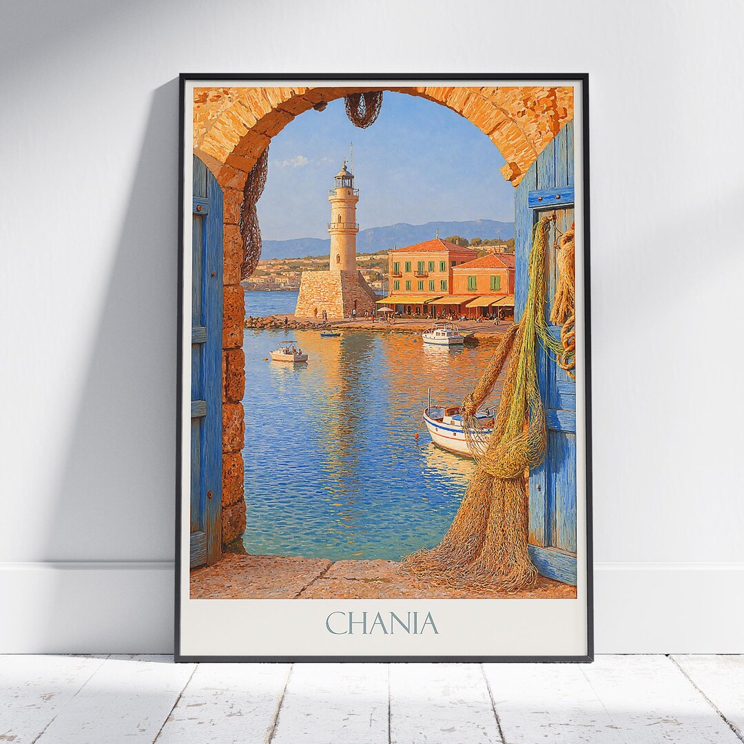 Chania Greece Travel Poster: Coastal Mediterranean Wall Art - Etsy