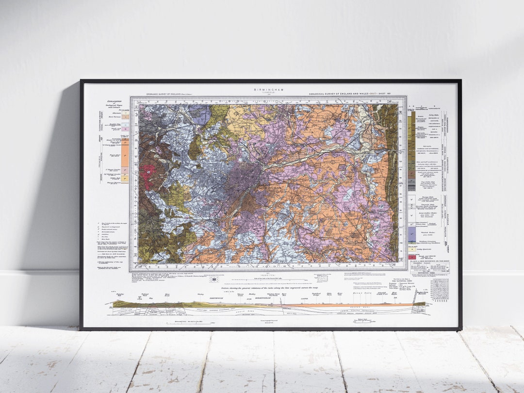 Birmingham Vintage Geological Map Print ~ Poster Wall Art Decor - Etsy