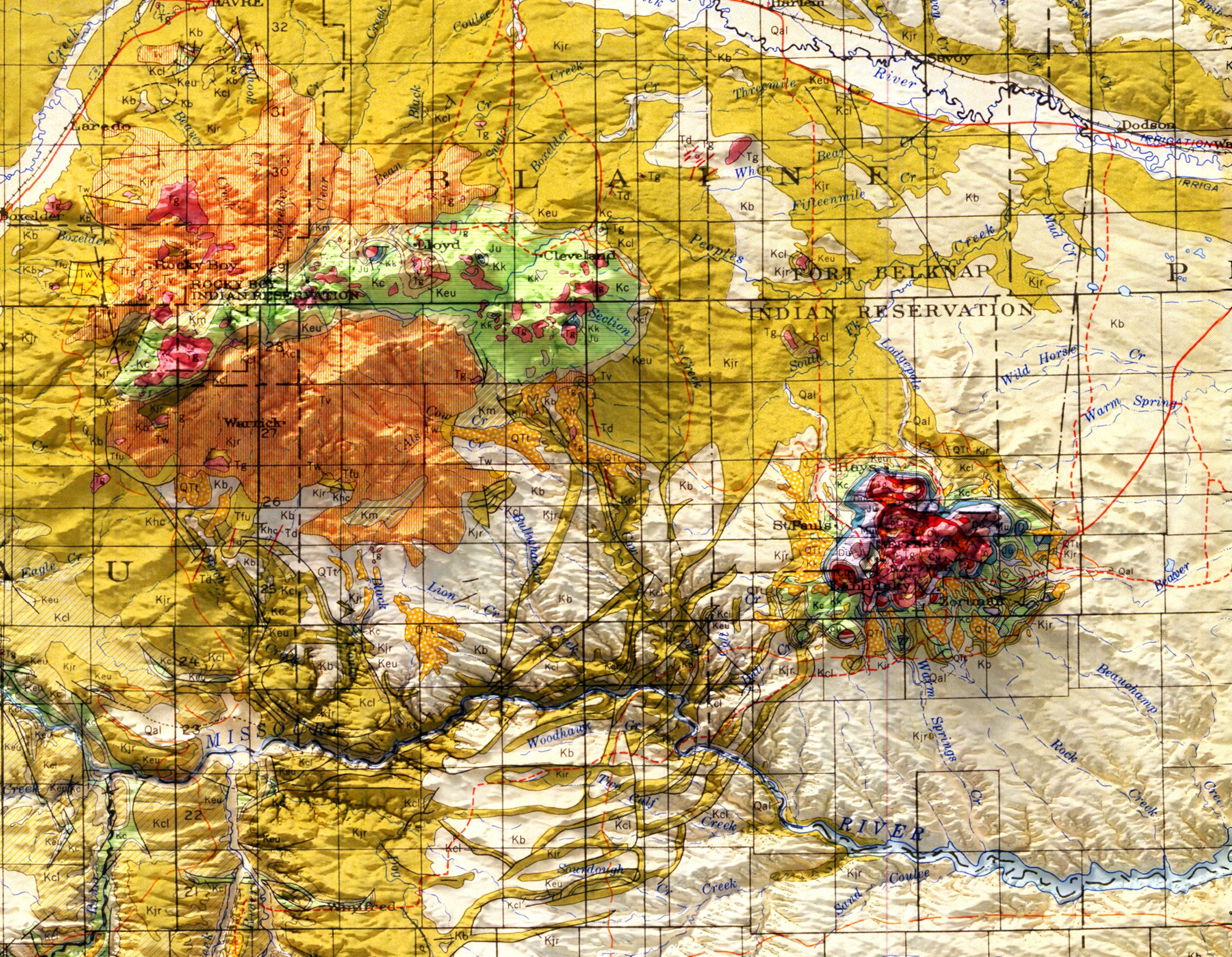 Montana Flat 2D Geological Shaded Relief Map Print Poster Wall Art ...