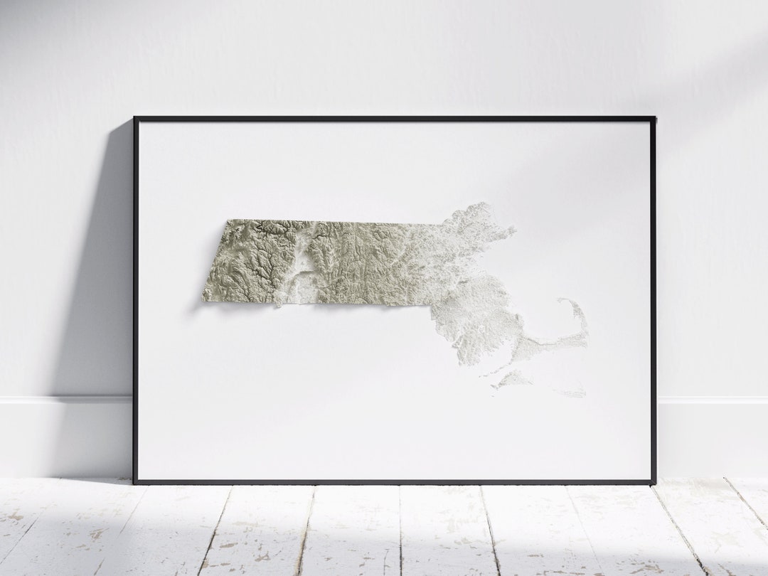 Massachusetts Map ~ 2D Minimalist Topographic Print ~ Shaded Poster ...