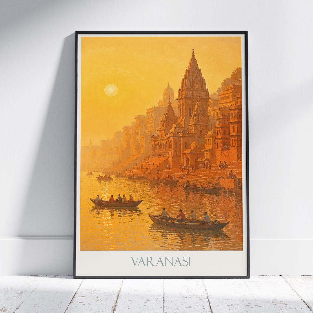 Varanasi India Travel Poster: Golden Ganges River Art Print - Etsy