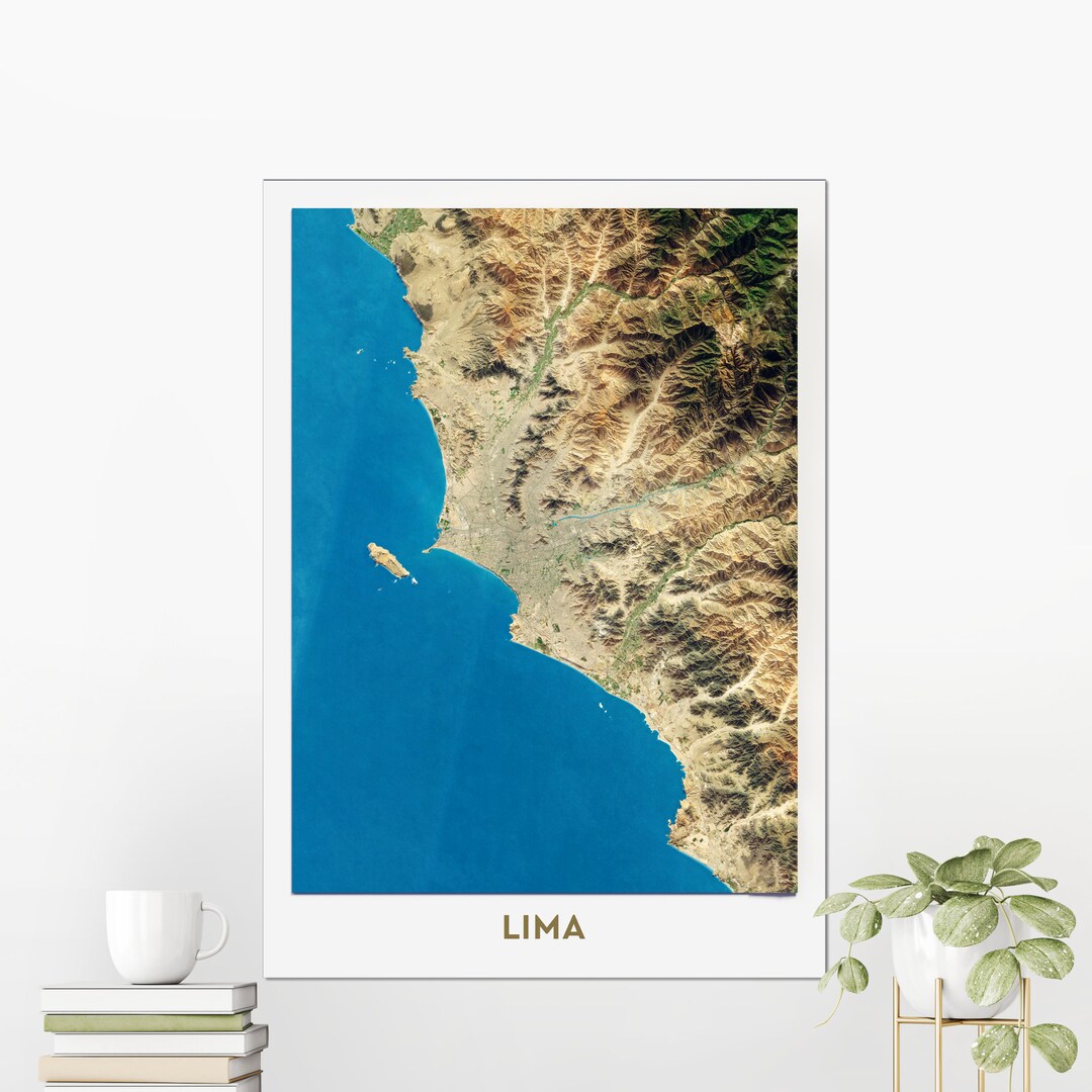 Lima, Peru 2D Aerial Imagery Shaded City Relief Map Print Poster Modern ...