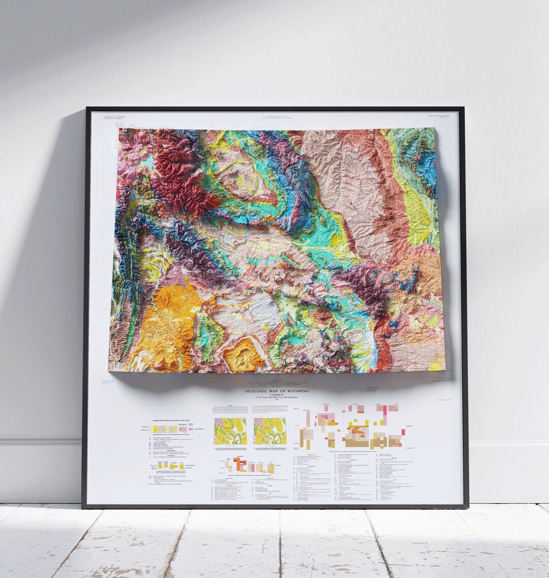 Wyoming Geological Flat 2D Shaded Map ~ Print Poster Wall Art Decor ...