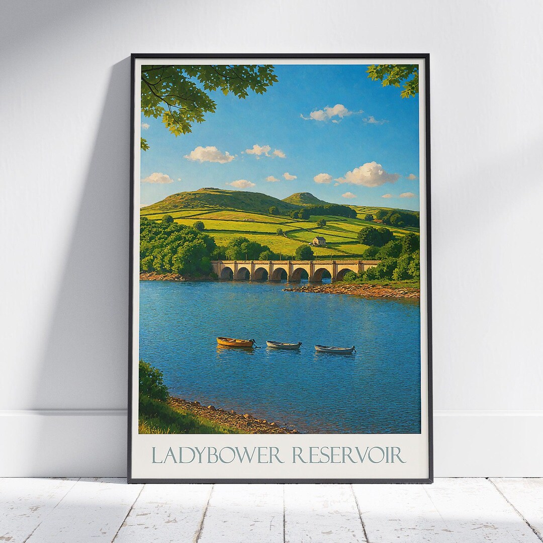 Ladybower Reservoir Art Print: Peak District Landscape Travel Poster - Etsy
