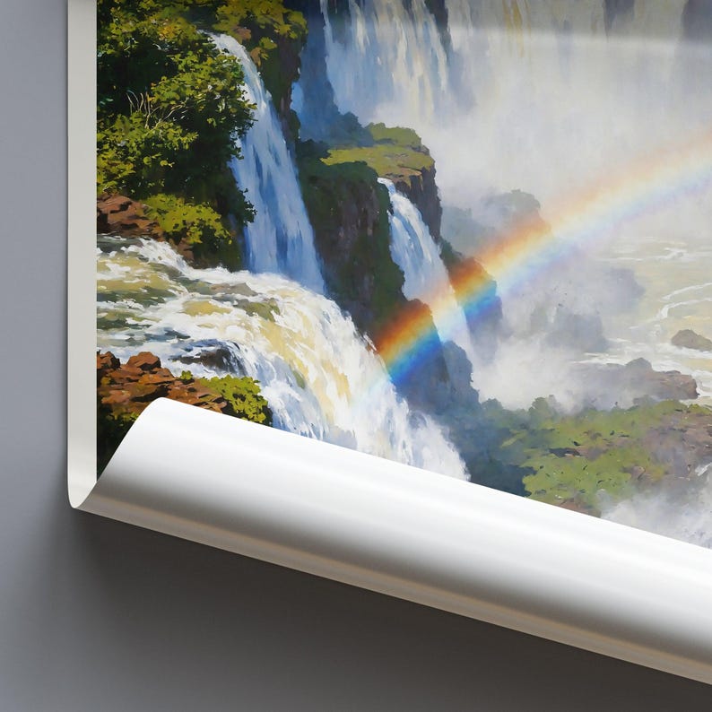 Iguazu Falls Argentina Travel Poster: Rainbow Waterfall Painted Art ...