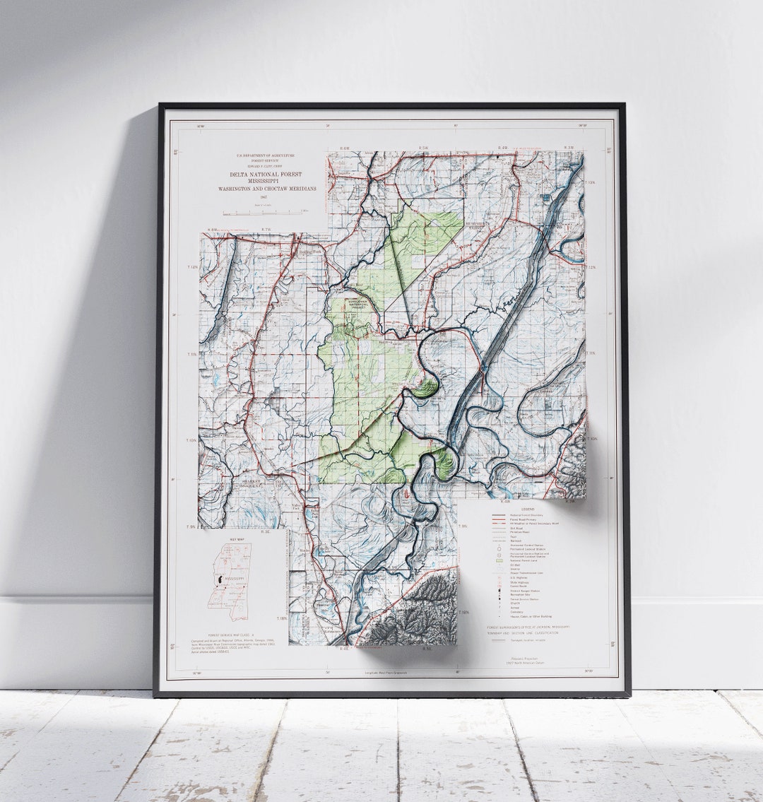 Delta National Forest, Mississippi ~ Shaded Map Flat 2D Print ~ Poster ...