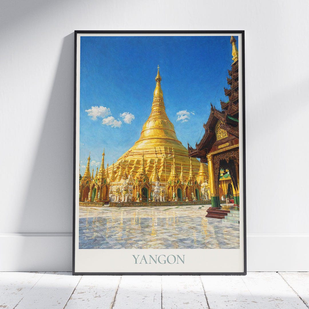 Yangon Myanmar Travel Poster: Shwedagon Pagoda Painted Art Print - Etsy UK