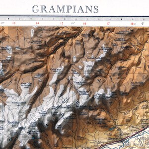 Grampian Mountains, Scotland ~ Vintage Map Flat 2D Shaded UK Print ...