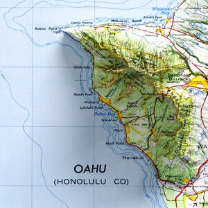 Oahu, Hawaii Map ~ Vintage Shaded Relief Flat 2D Print ~ Poster Wall ...