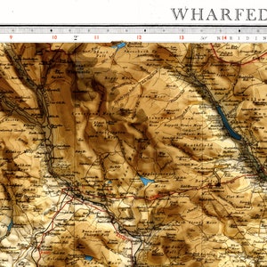 Wharfedale Shaded Relief Vintage Map Flat 2D Print ~ Poster Wall Art ...