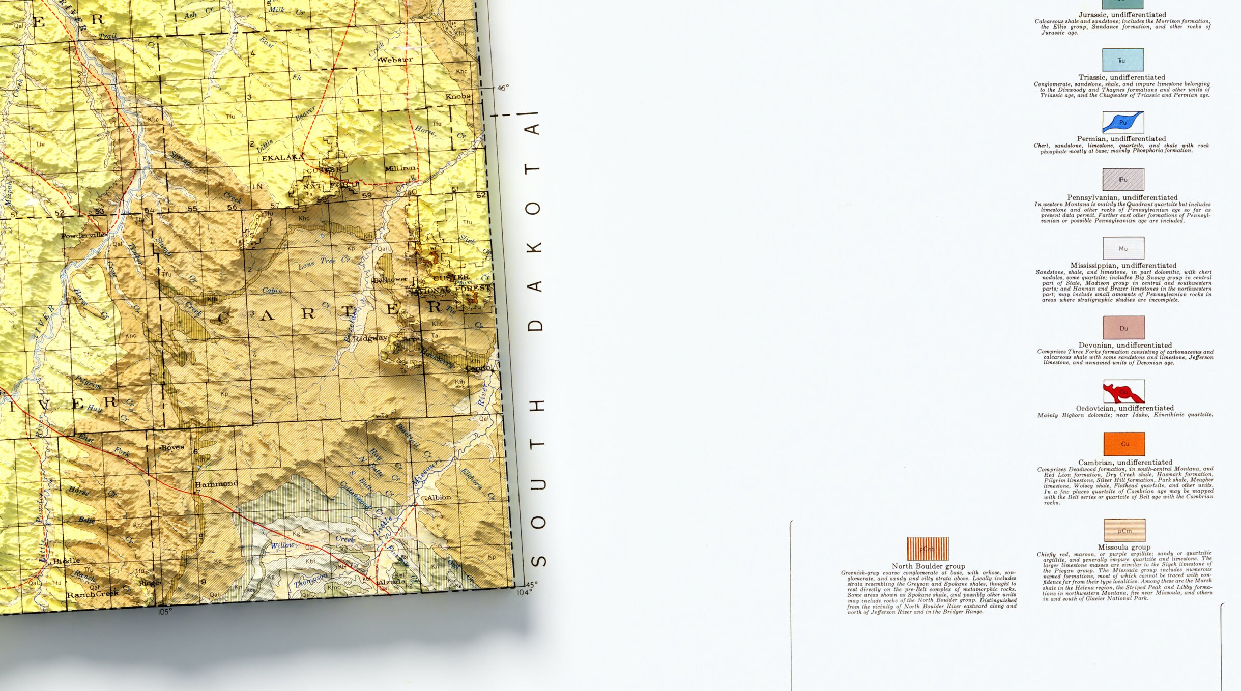 Montana Flat 2D Geological Shaded Relief Map Print Poster Wall Art ...