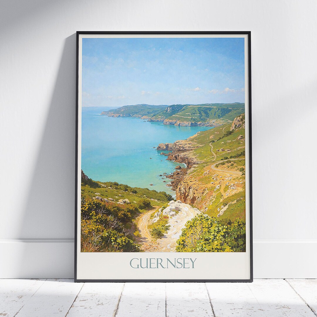 Guernsey Coast Print: Vintage Travel Poster, Channel Islands Wall Art ...