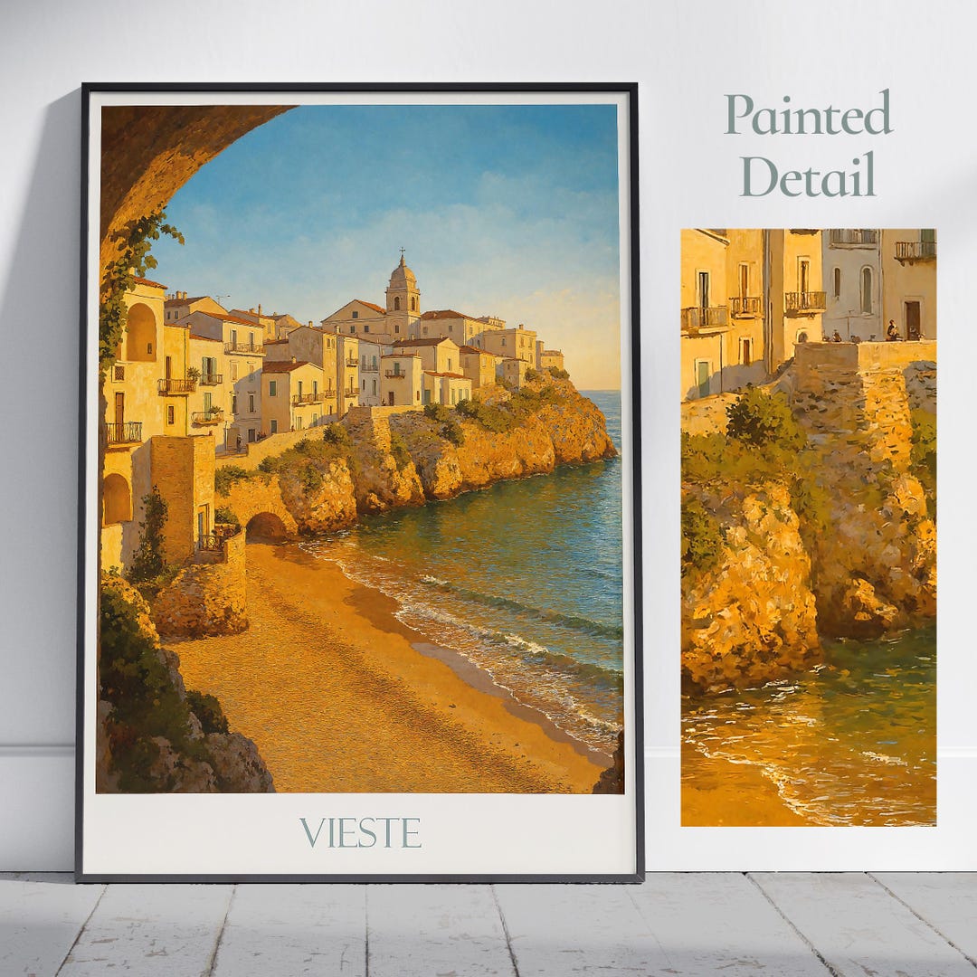 Vieste Travel Print, Apulia ~ Italy Travel Poster | Painted Wall Art ...