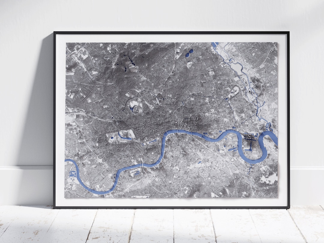 London Map ~ 2D Minimalist City Relief Print ~ Poster Modern Wall Art ...
