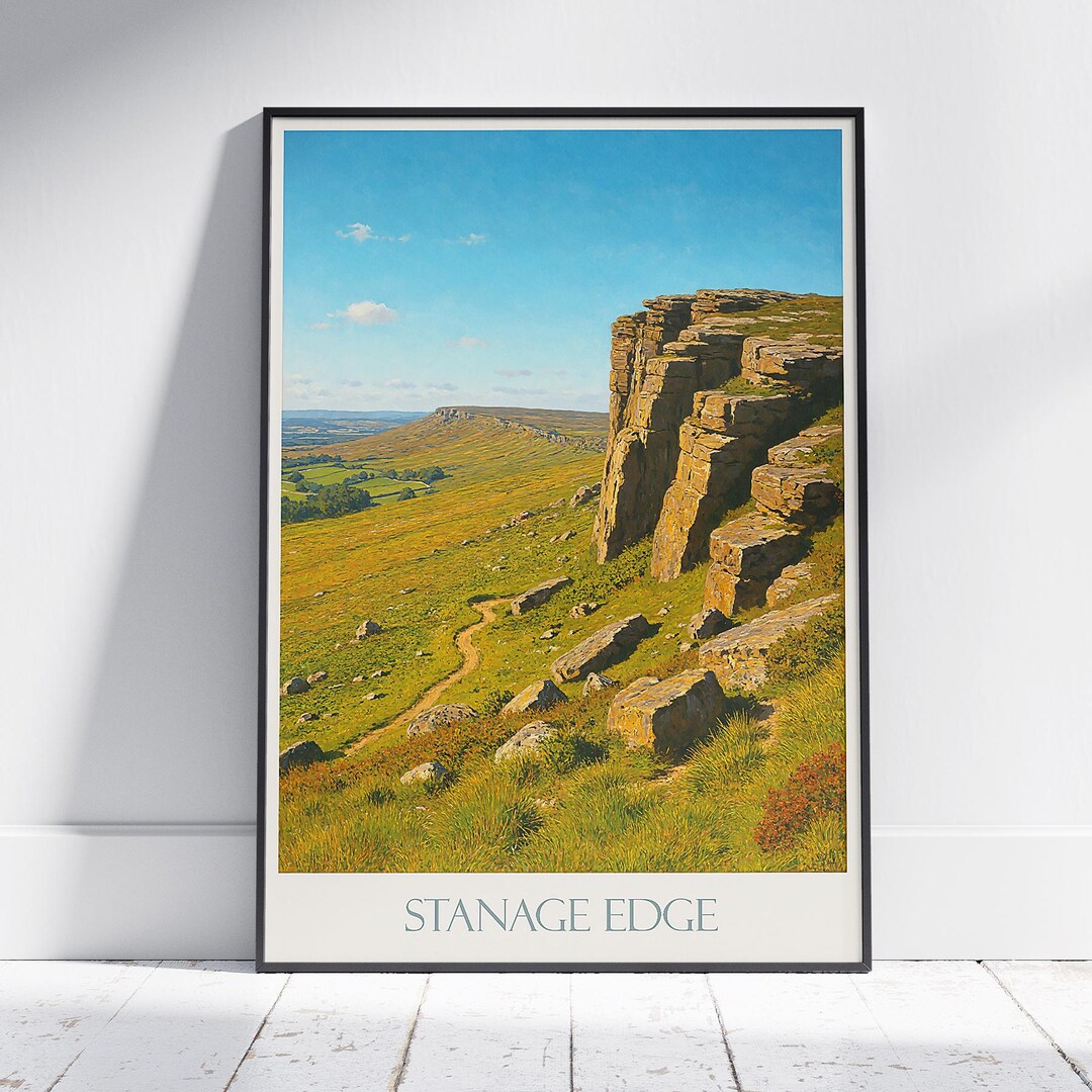 Stanage Edge Poster, Peak District Print ~ Gritstone Escarpment Wall ...