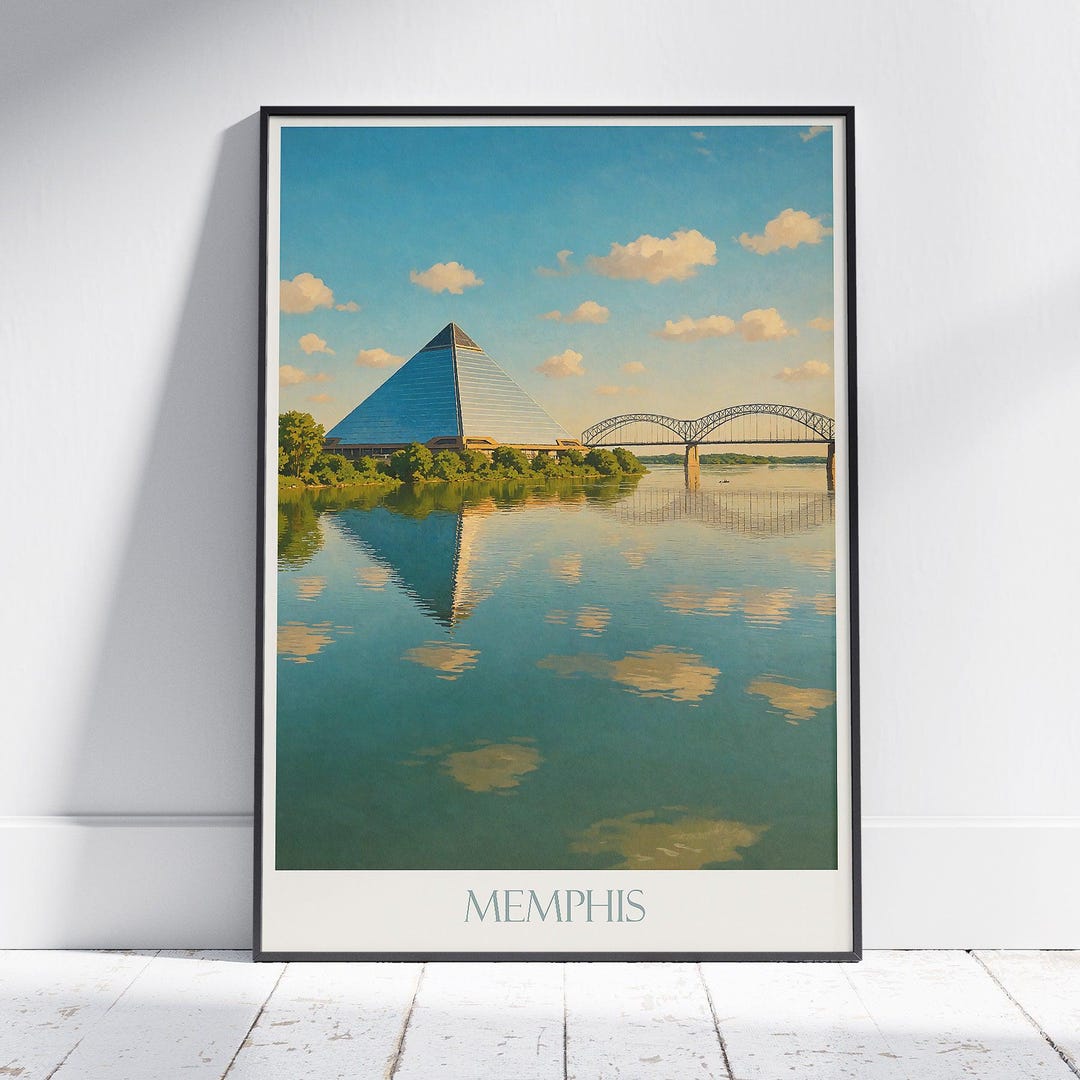 Memphis Tennessee Travel Poster: Pyramid on Mississippi River Painted ...