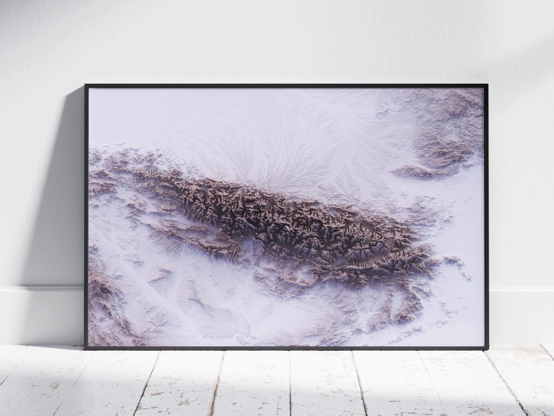 Pyrenees ~ 2D Minimalist Topographic Map Print ~ Shaded Poster Wall Art ...