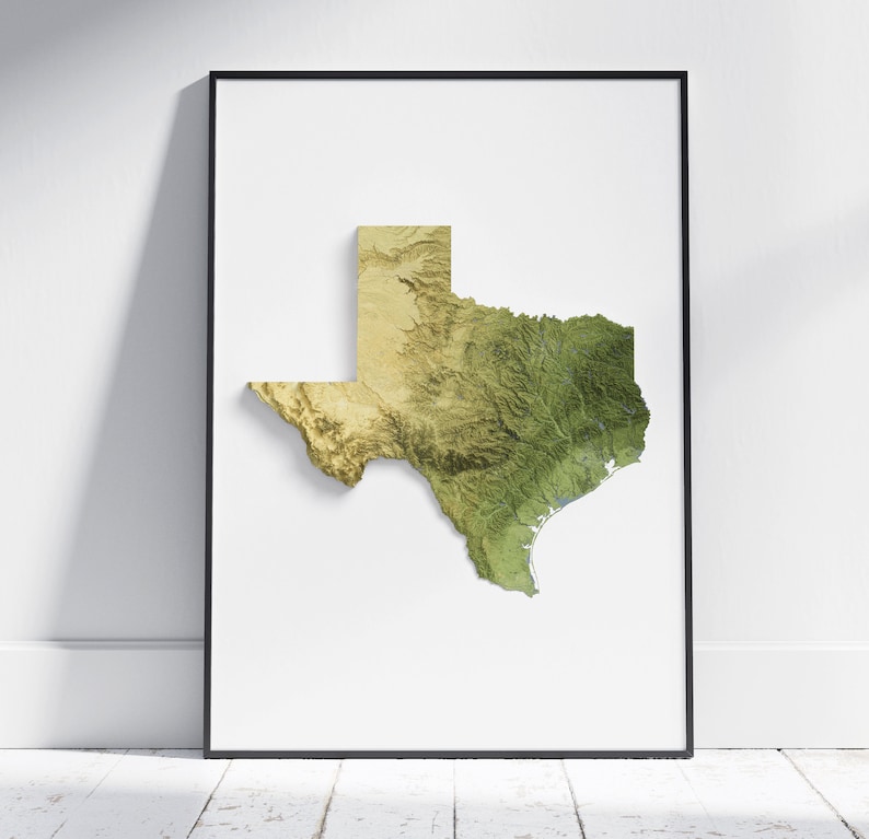 Texas Map 2D Aerial Topographic Relief Print Shaded Relief - Etsy