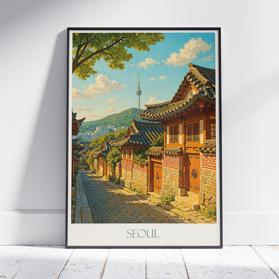 Seoul Travel Poster | Bukchon Hanok Village Art Print | South Korea ...