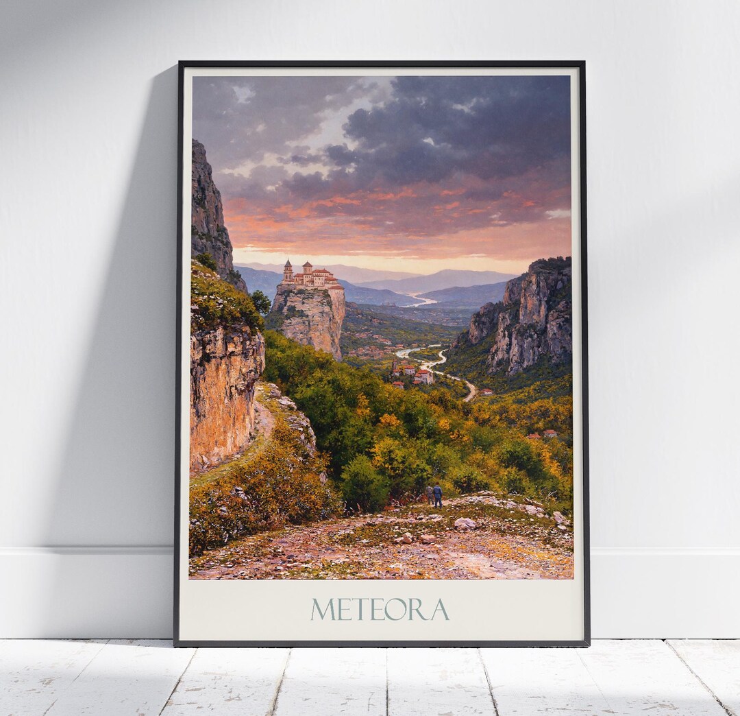 Meteora Travel Print ~ Greece Travel Poster | Painted Wall Art & Home ...