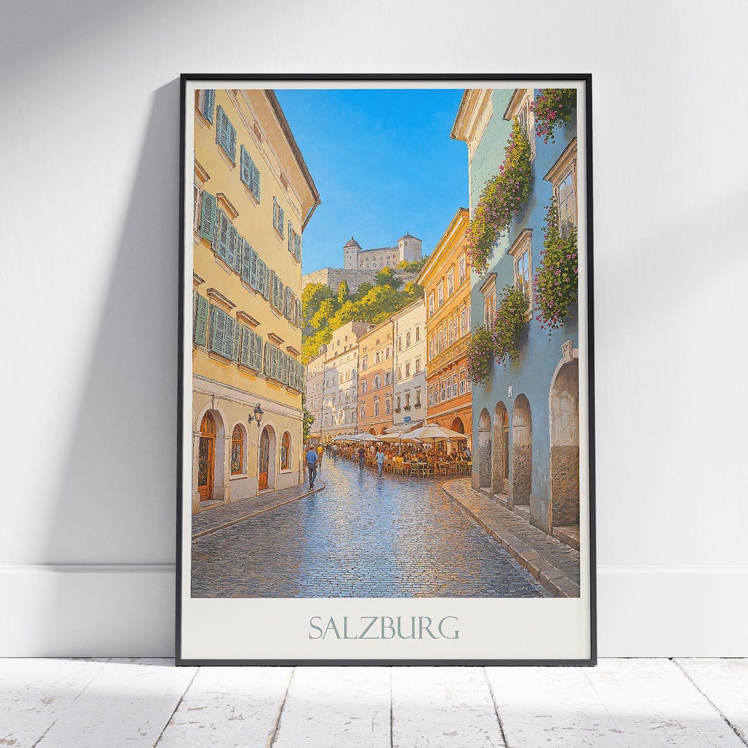 Salzburg Austria Travel Poster: Painted Cityscape Art Print - Etsy