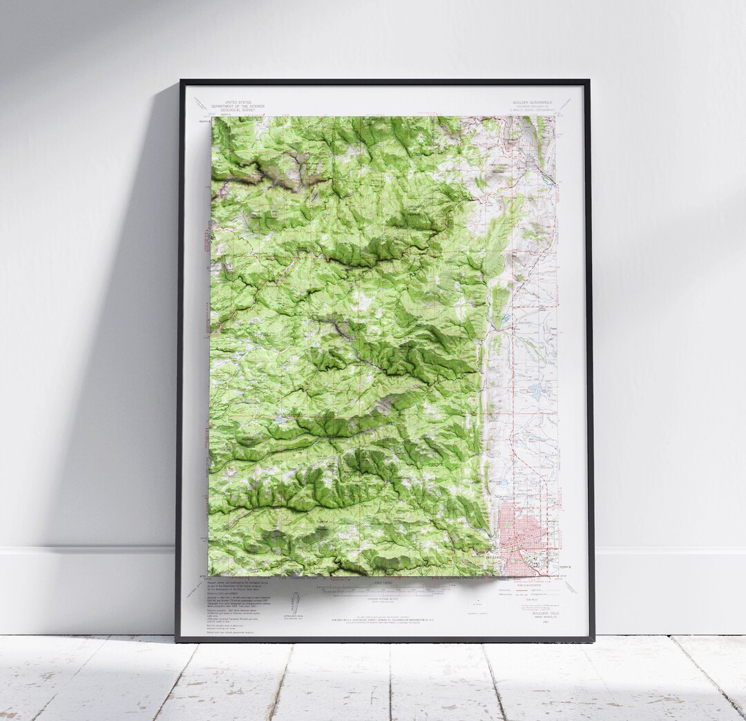 Boulder, Colorado Map ~ Vintage Shaded Flat 2D Print ~ Poster Wall Art ...