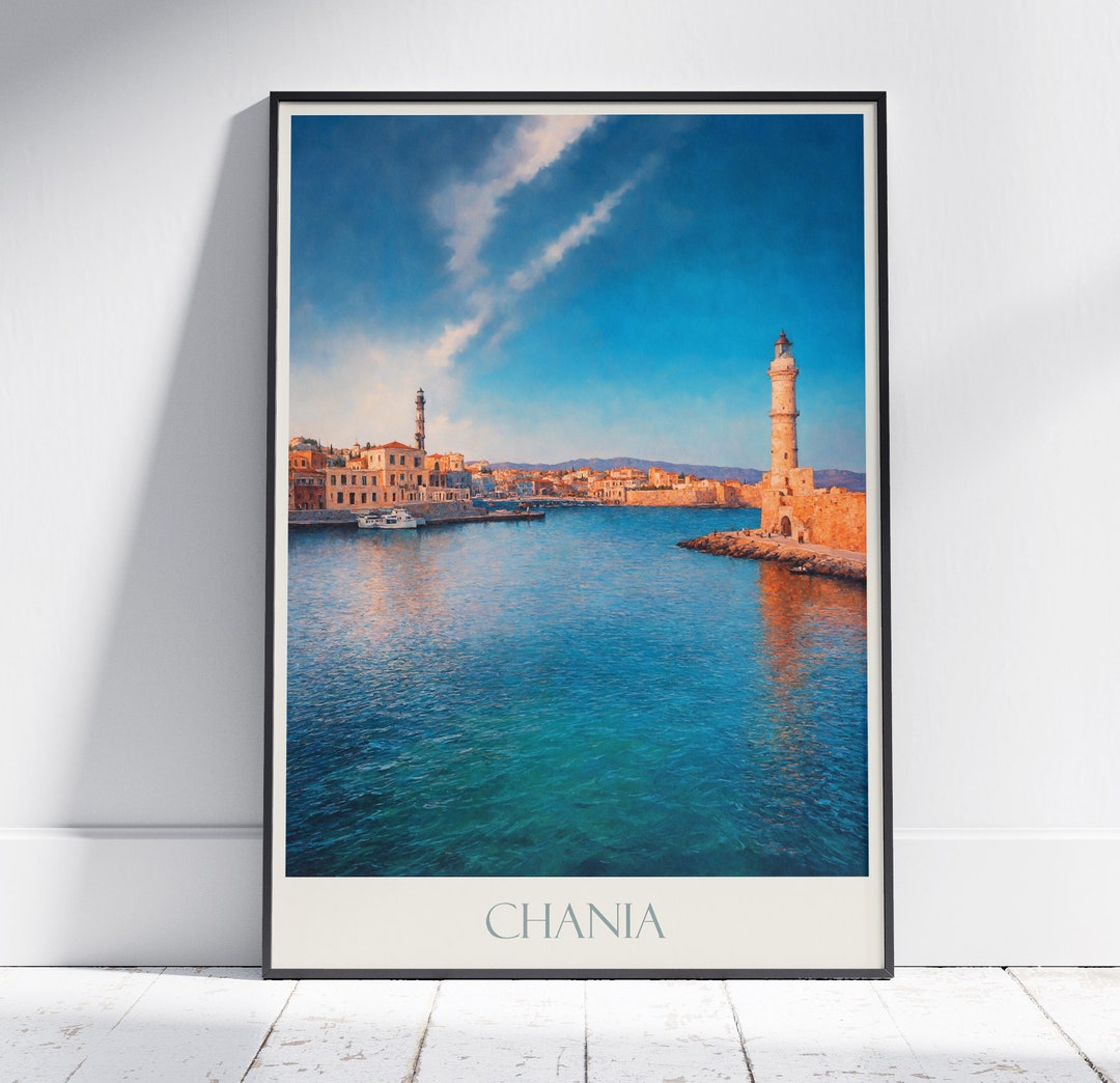 Chania Travel Print, Crete Greece Travel Poster Painted Wall Art & Home ...