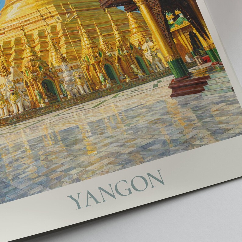 Yangon Myanmar Travel Poster: Shwedagon Pagoda Painted Art Print - Etsy UK