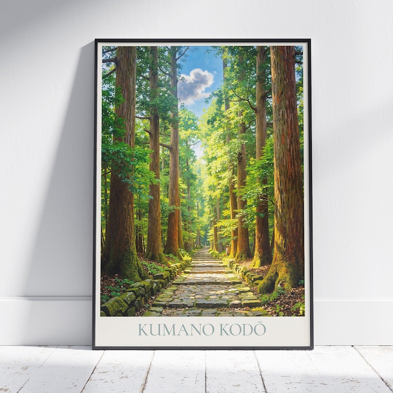 Kumano Kodo Japan Travel Poster: Forest Pilgrimage Path Painted Art ...
