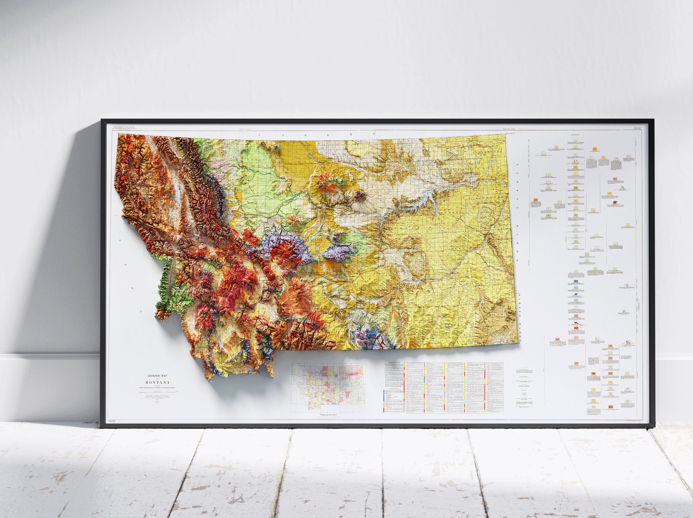 Montana Flat 2D Geological Shaded Relief Map Print Poster Wall Art ...