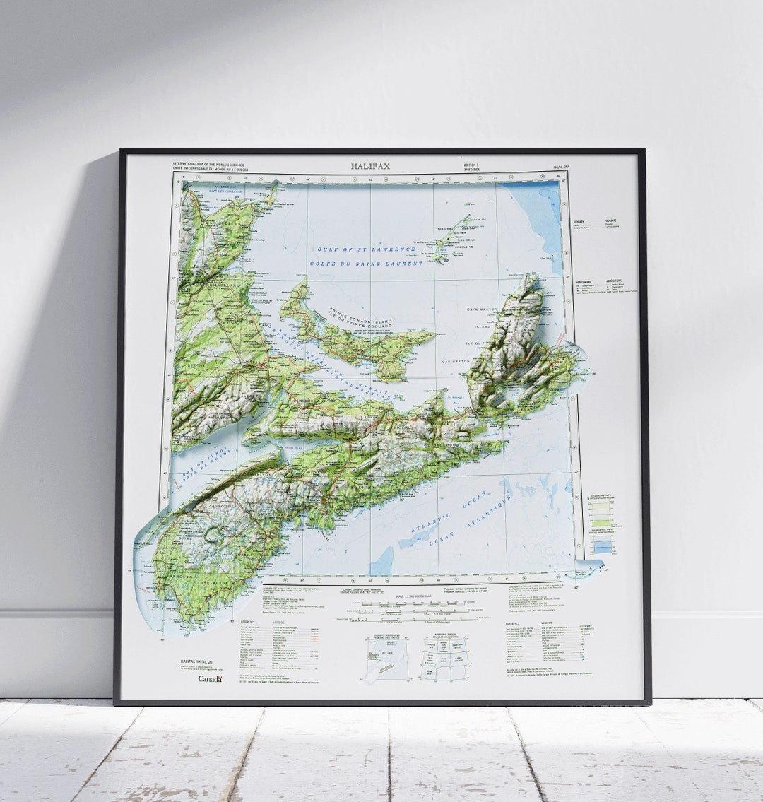 Nova Scotia Vintage Style 2D Shaded Relief Map Print Poster Wall Art ...