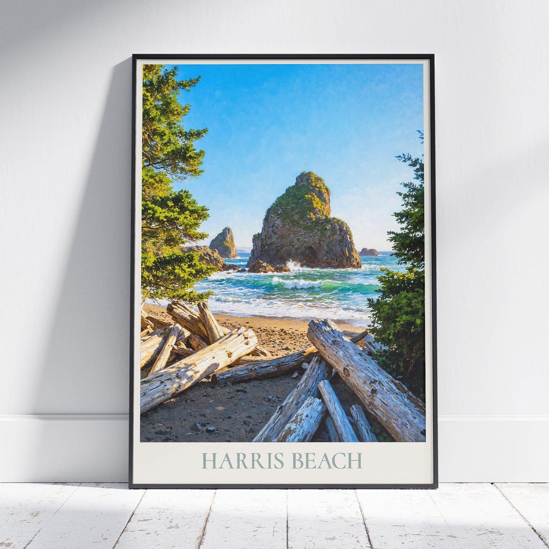 Harris Beach State Park Oregon Travel Poster: Coastal Sea Stack Painted ...